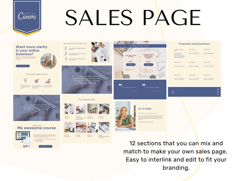 Course Sales Page Canva Template, Website Landing Page Editable ...