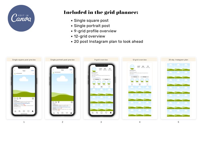 Instagram Grid Planner Canva Template, Social Media Planner, Content ...