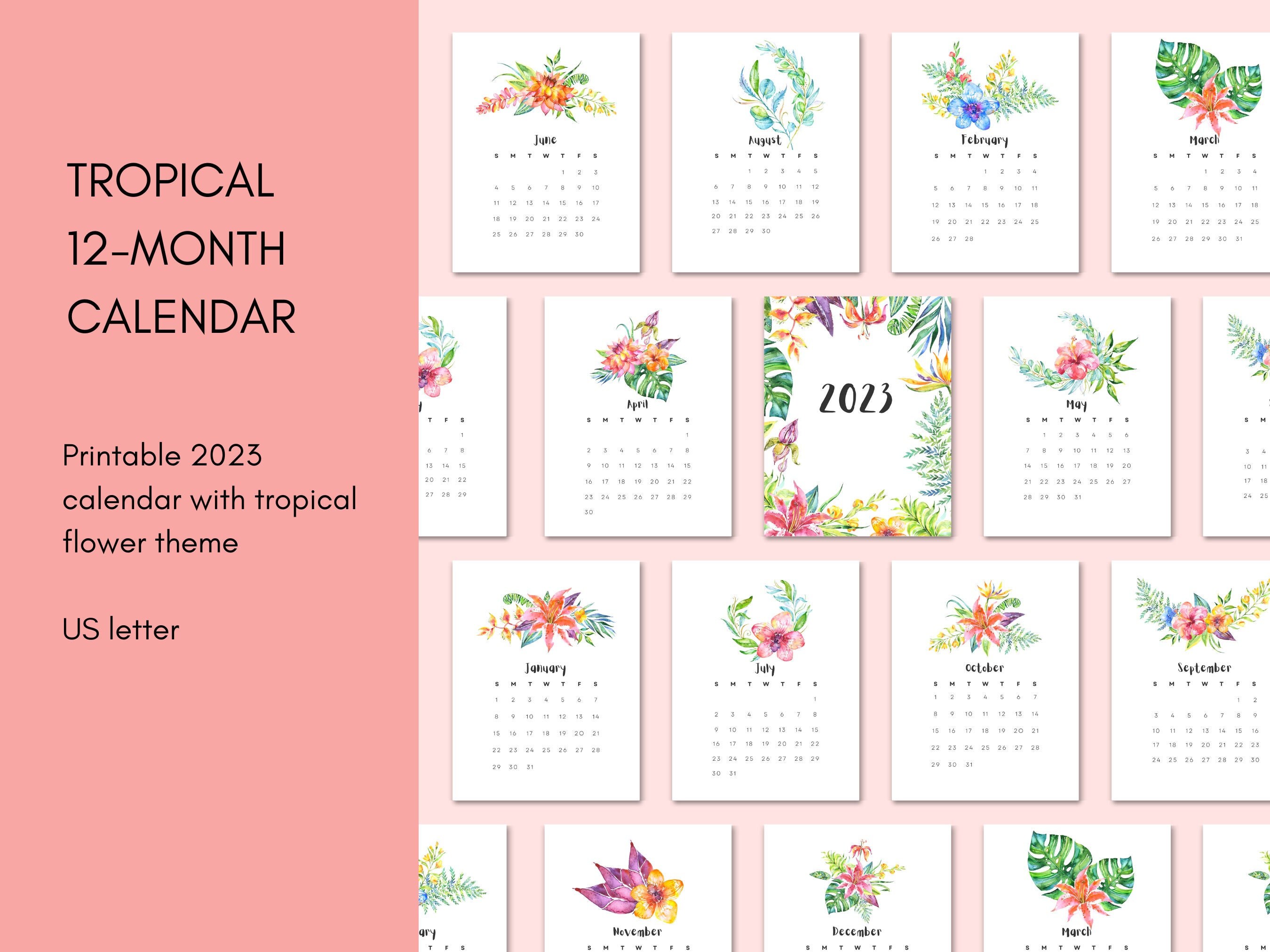 Printable 2024 Desk Calendar Monstera Boho Printable Monthly Calendar ...