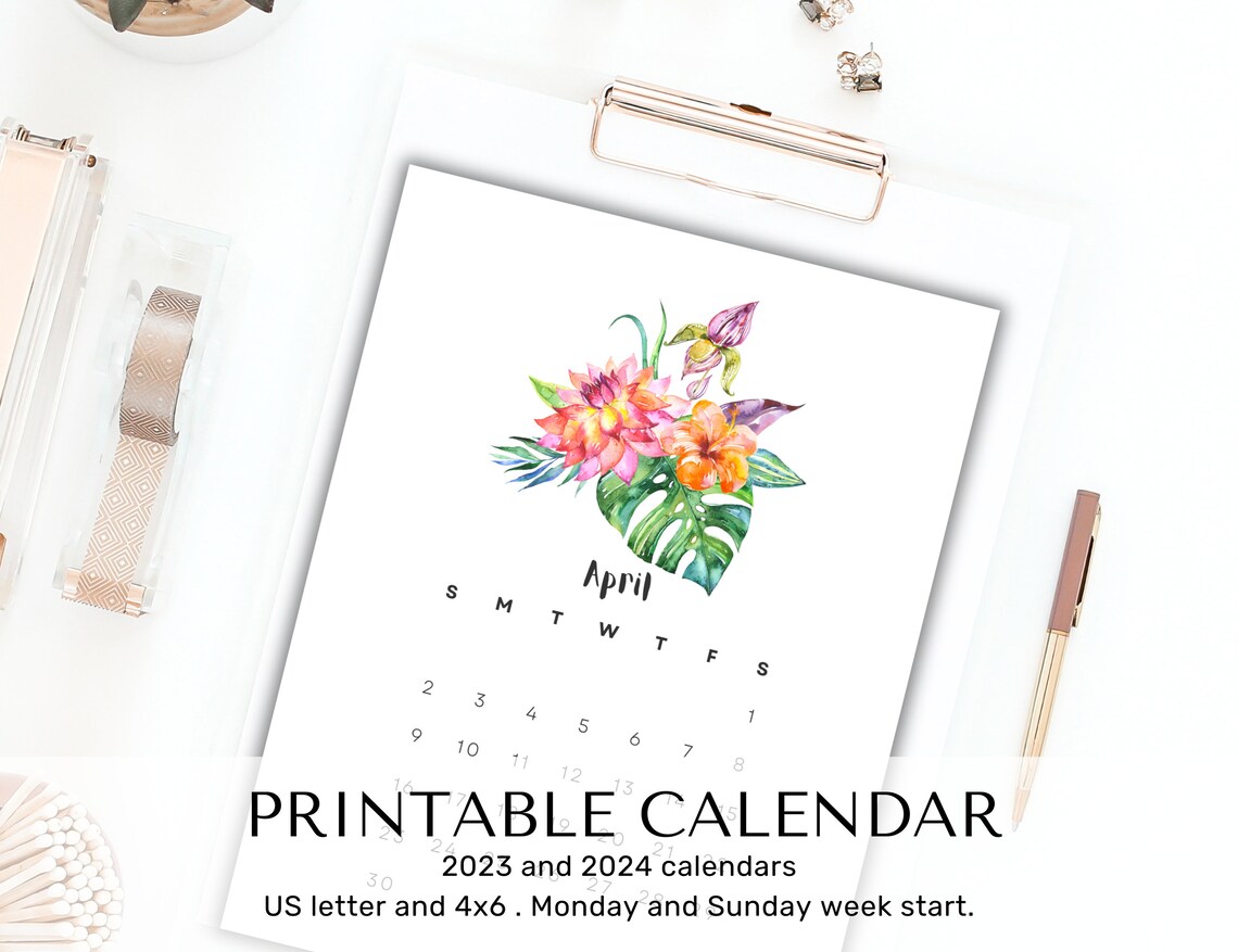 Printable 2024 Desk Calendar Monstera Boho Printable Monthly Calendar ...