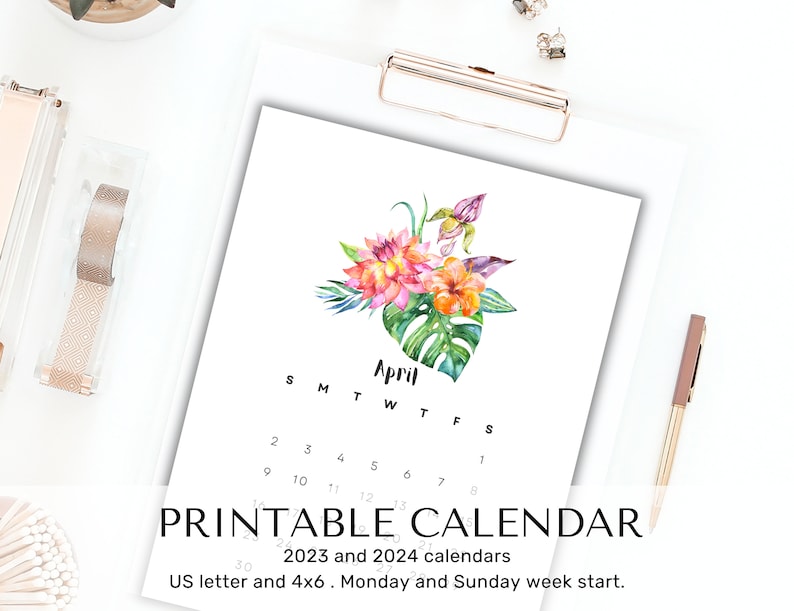 Printable 2024 Desk Calendar Monstera Boho Printable Monthly - Etsy