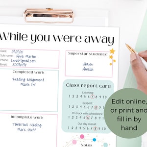 Substitute Teacher Note, Canva Template Printable With While You Were ...