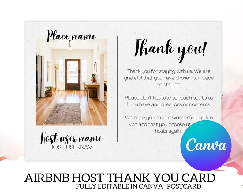Airbnb Host Thank You Card, Canva Template, Vacation Rental Editable ...