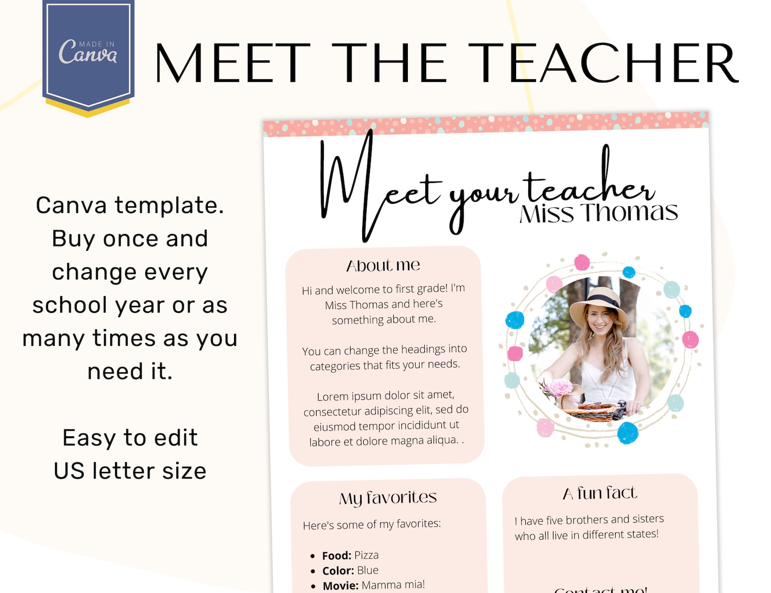 Meet the Teacher Template Canva Template Editable Template Back to ...