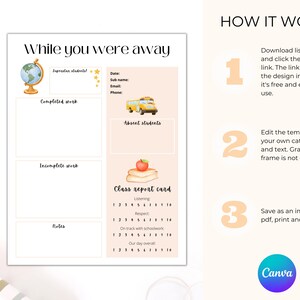Substitute Teacher Note, Canva Template Printable With While You Were ...