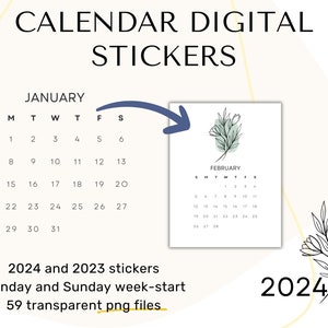 2024 and 2023 Calendar Stickers, Digital Stickers Transparent Png - Etsy