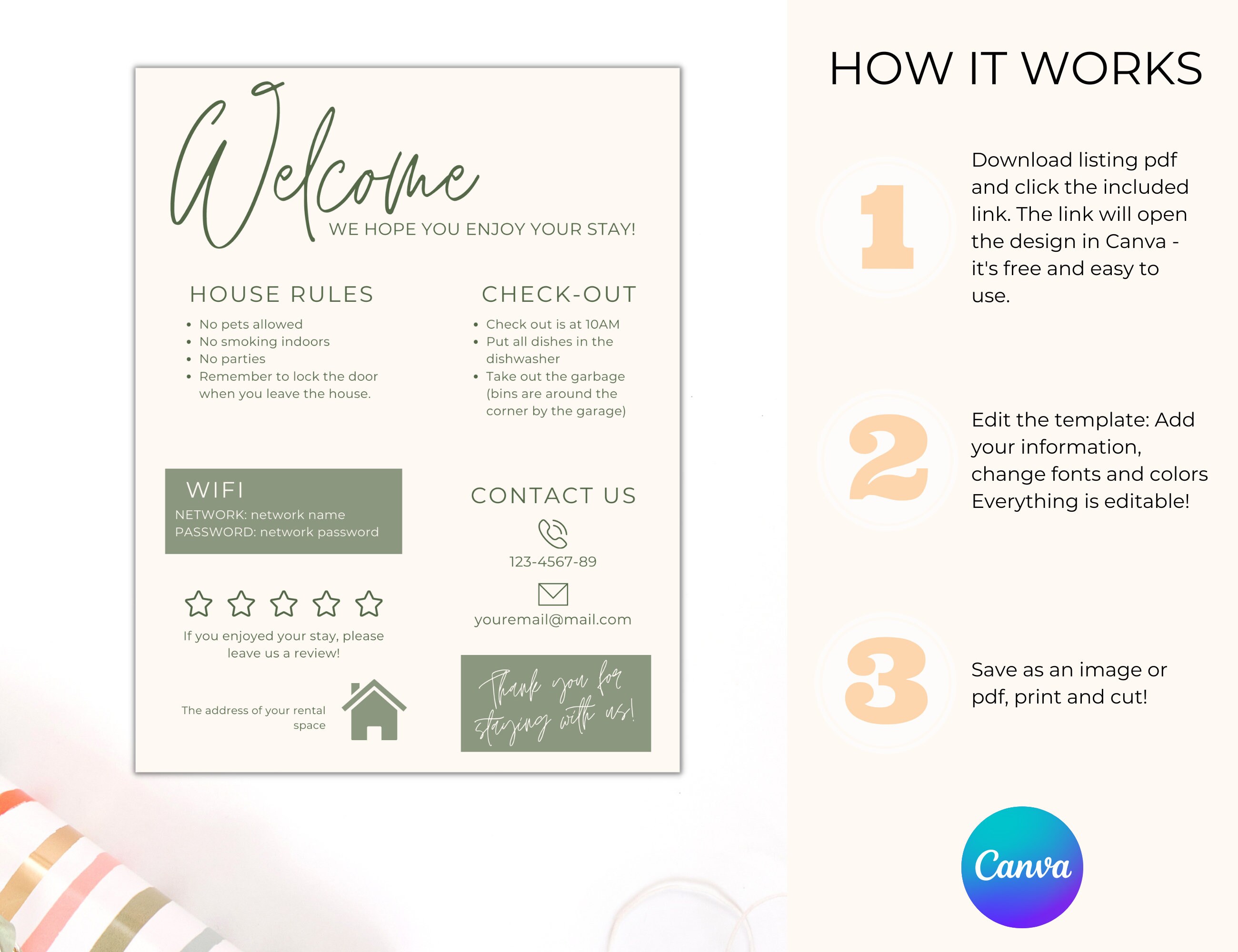 Airbnb Welcome Sign Template Editable in Canva for Rental Home, Airbnb ...