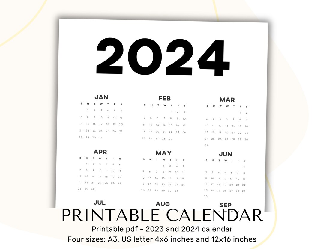 Minimalist Calendar Printable Large Wall Calendar 2024, Year at a ...