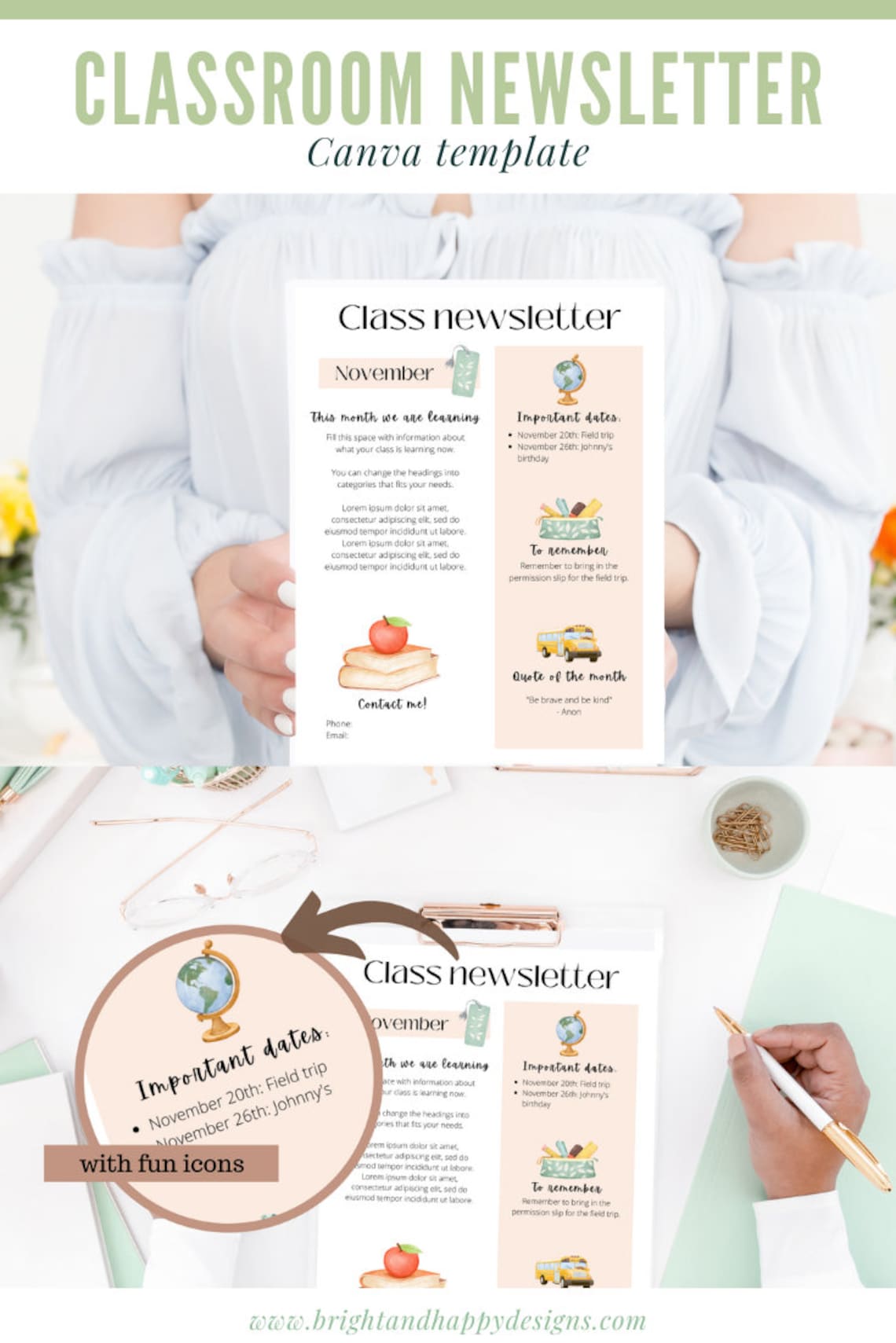 Classroom Newsletter Canva Template Editable Template Back to School ...