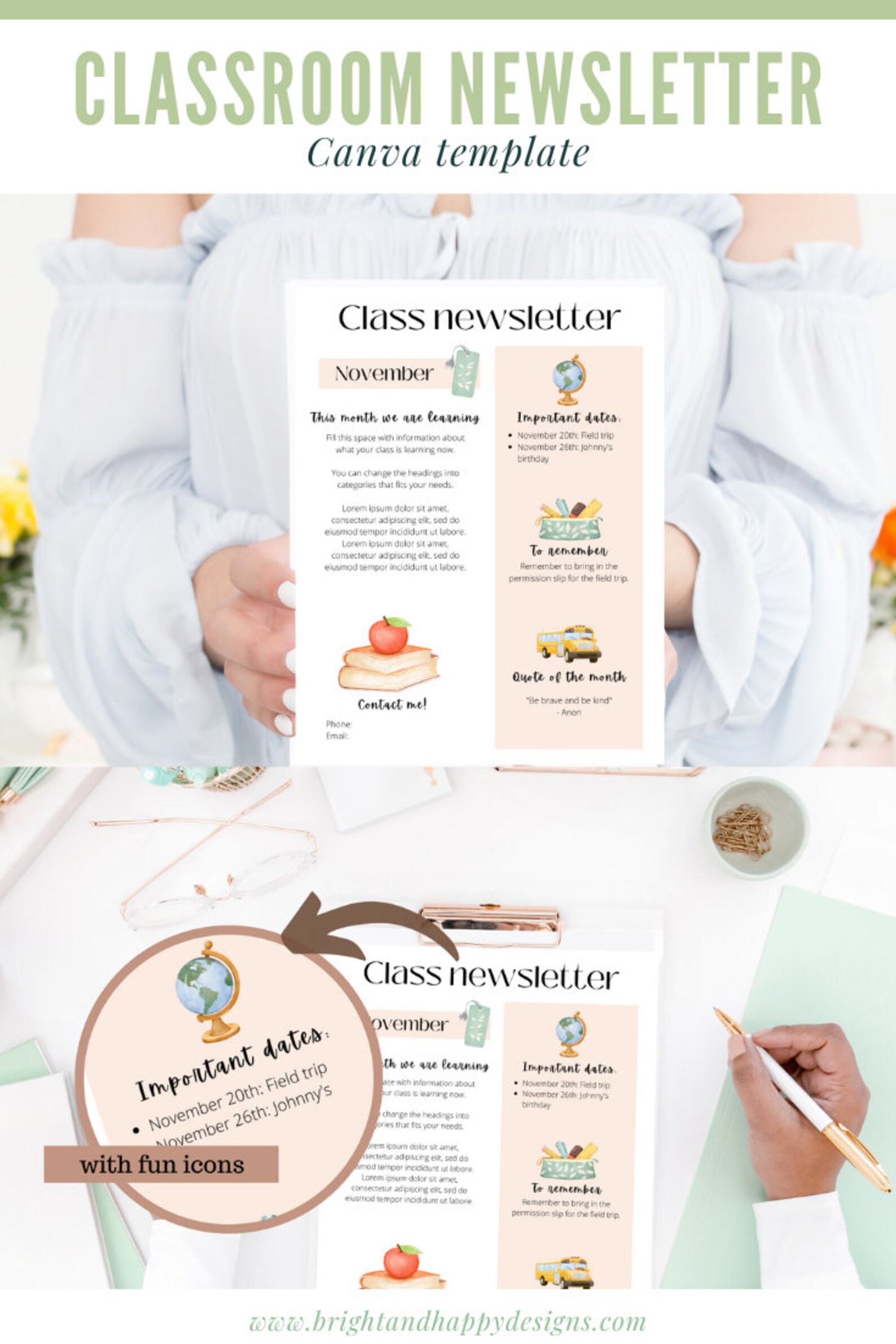 Classroom Newsletter Canva Template Editable Template Back to School ...