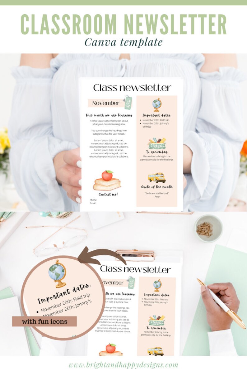 Classroom Newsletter Canva Template Editable Template Back to School ...