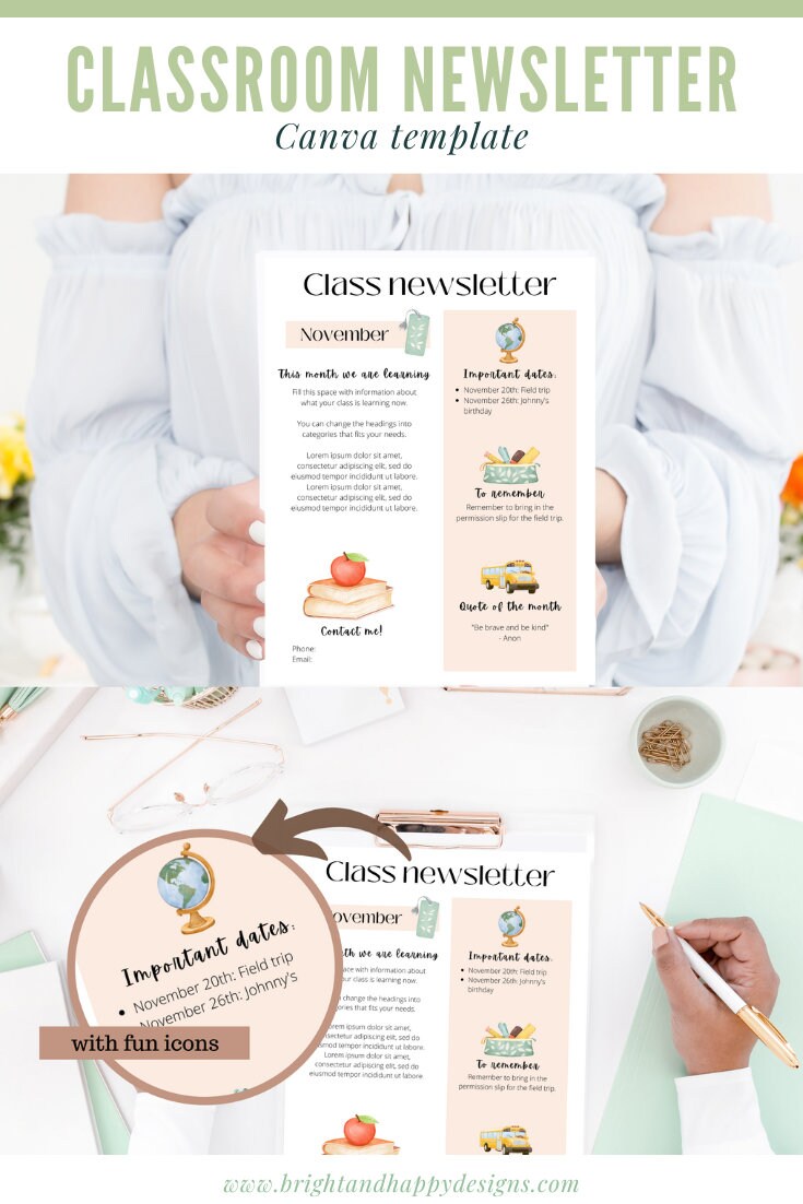 Classroom Newsletter Canva Template Editable Template Back to School ...