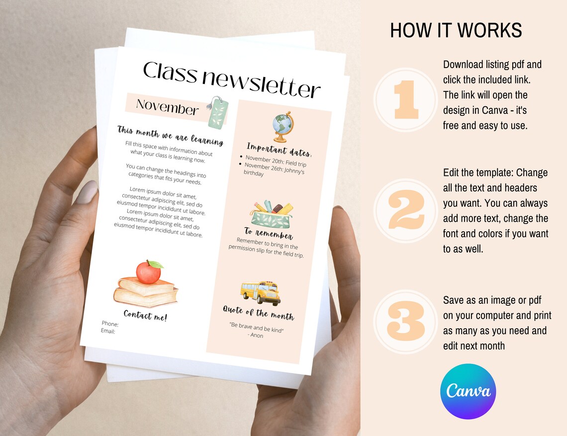 Classroom Newsletter Canva Template Editable Template Back to School ...