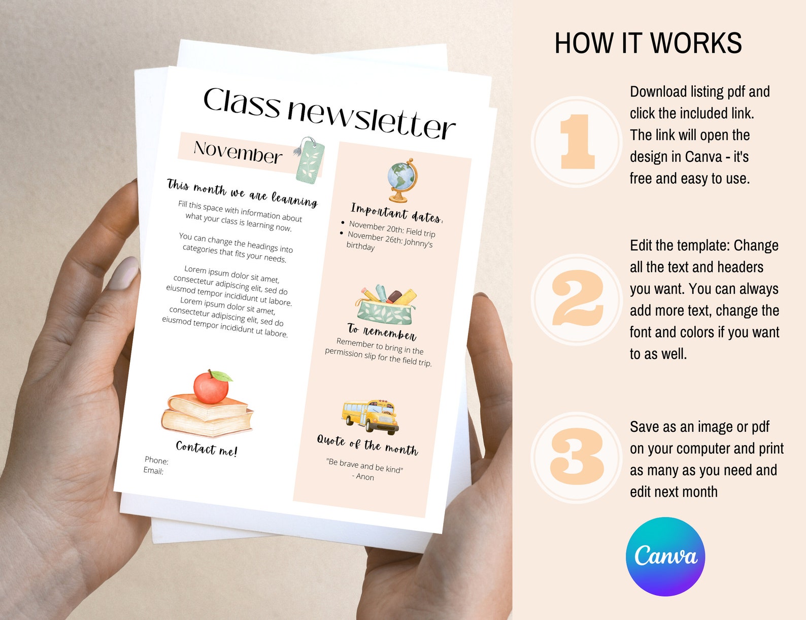 Classroom Newsletter Canva Template Editable Template Back to School ...