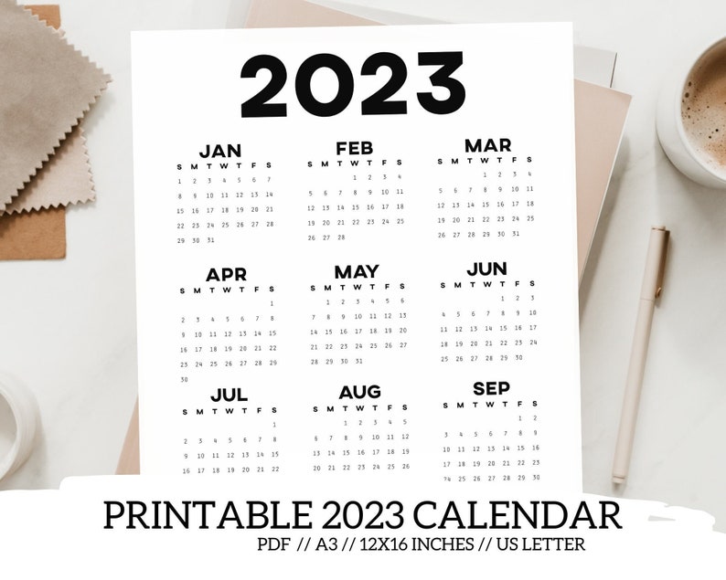 Minimalist Calendar Printable Large Wall Calendar 2023 Year - Etsy