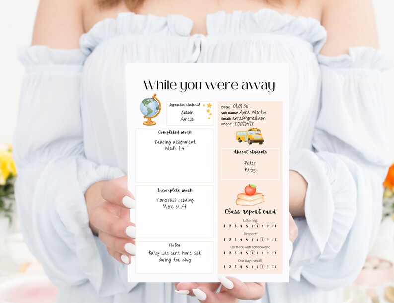 Substitute Teacher Note, Canva Template Printable With While You Were ...