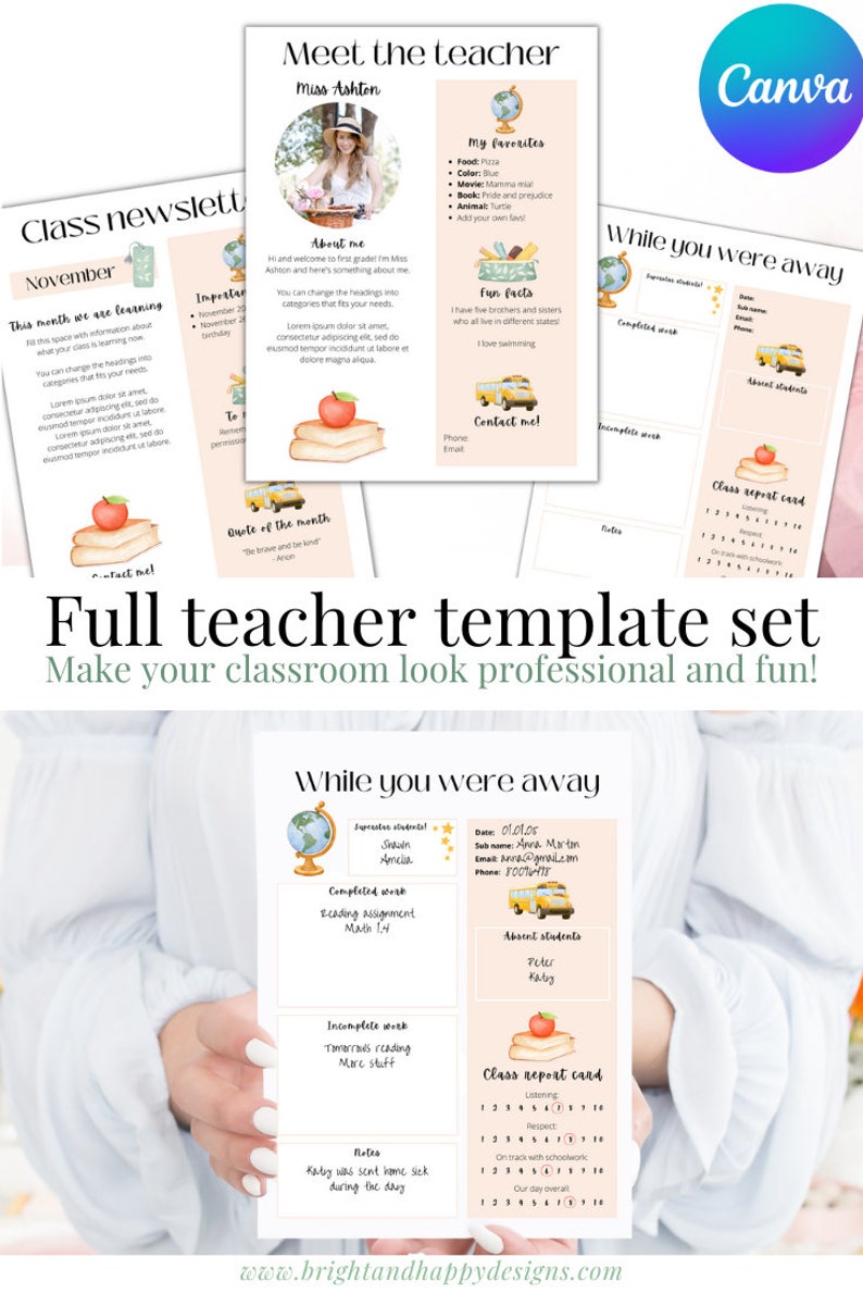 Teacher Bundle Canva Templates With Meet the Teacher, Substitute Note ...