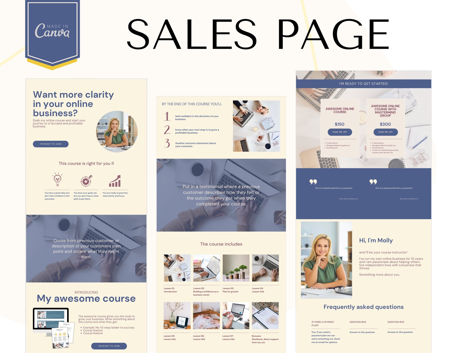 Course Sales Page Canva Template, Website Landing Page Editable ...