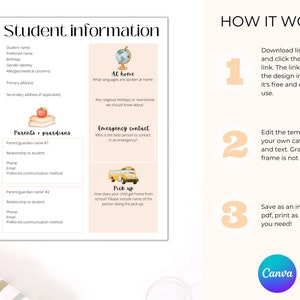Student Information Sheet Canva Template Teacher Printable - Etsy