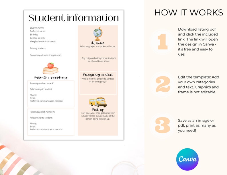 Student Information Sheet Canva Template Teacher Printable - Etsy