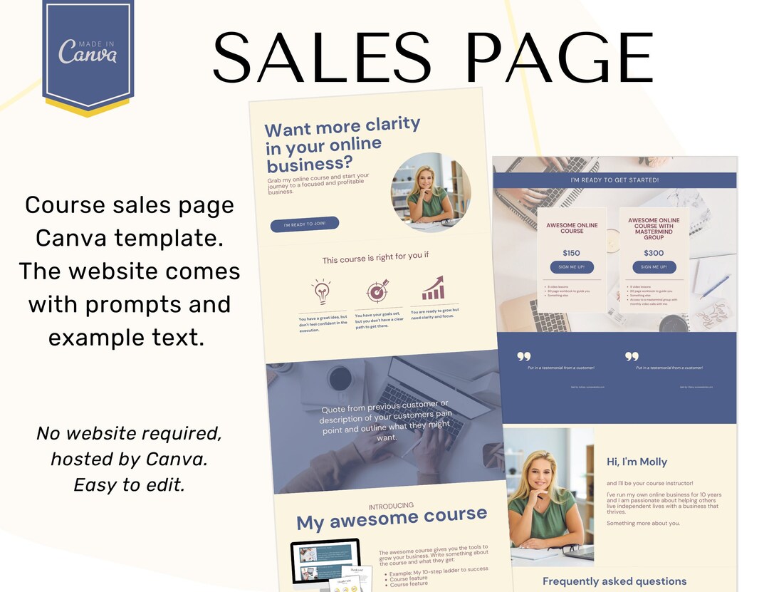 Course Sales Page Canva Template, Website Landing Page Editable ...