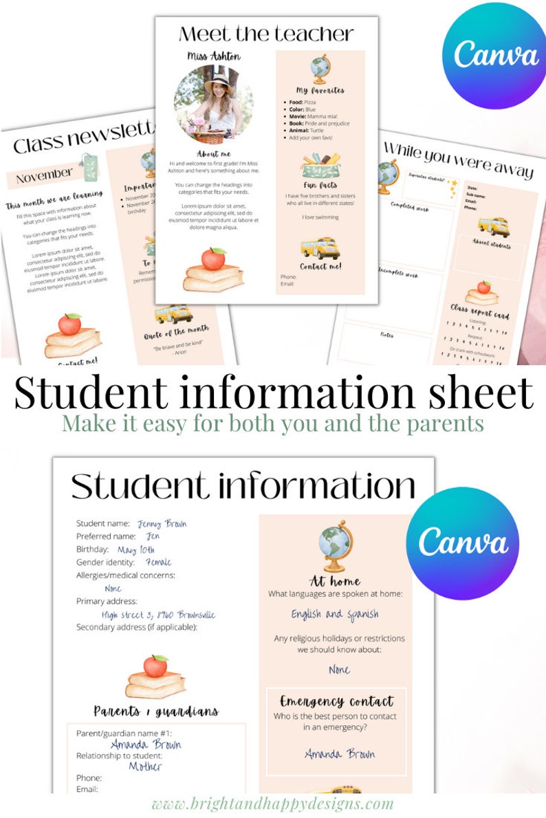Student Information Sheet Canva Template Teacher Printable - Etsy