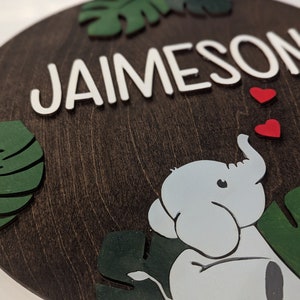Jungle Animals Baby Name Plaques, 3D Round Elephant Nursery Name Sign ...