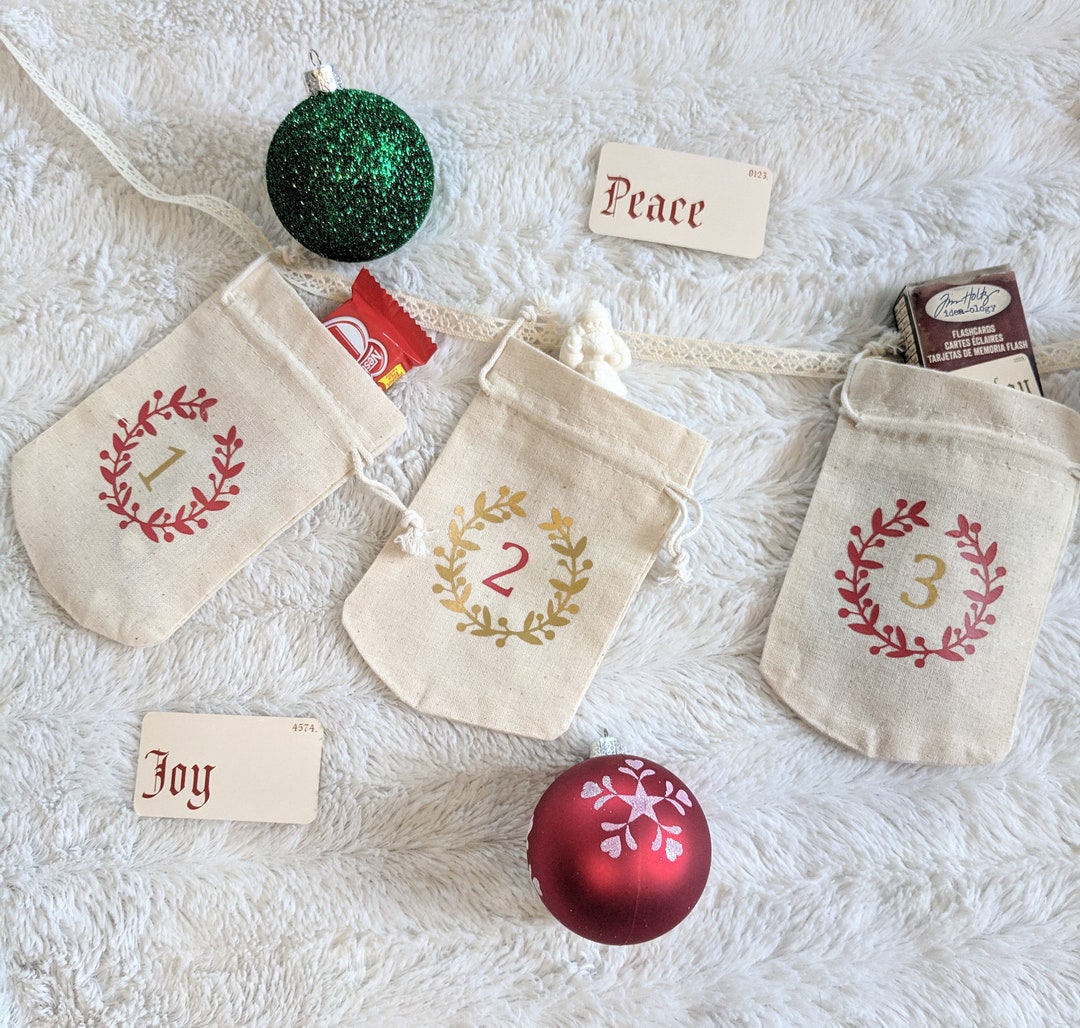 Christmas Advent Calendar Garland - Custom Colors - Wreath Set - Advent ...