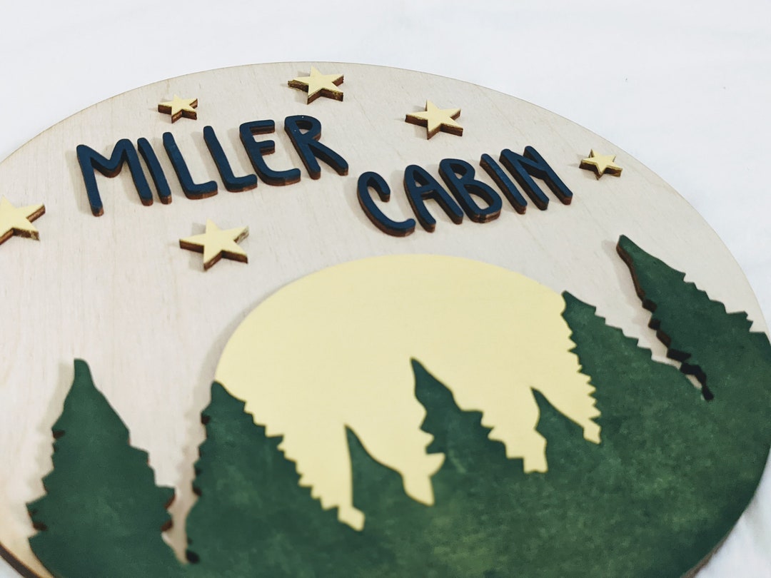 Personalized Cabin Sign, Cottagecore House Sign, Evergreen Trees With ...