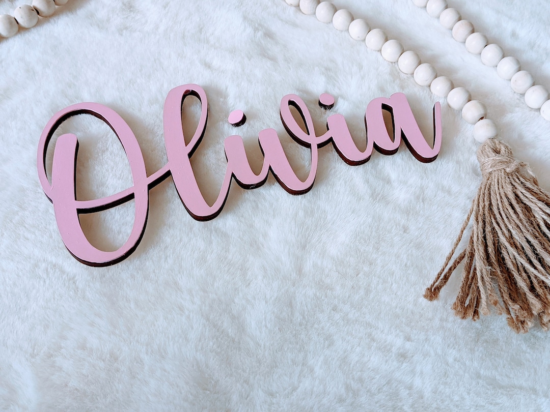 Baby Name Sign Wooden Nursery Above Bed Cut Out Cursive Baby Name Wall ...