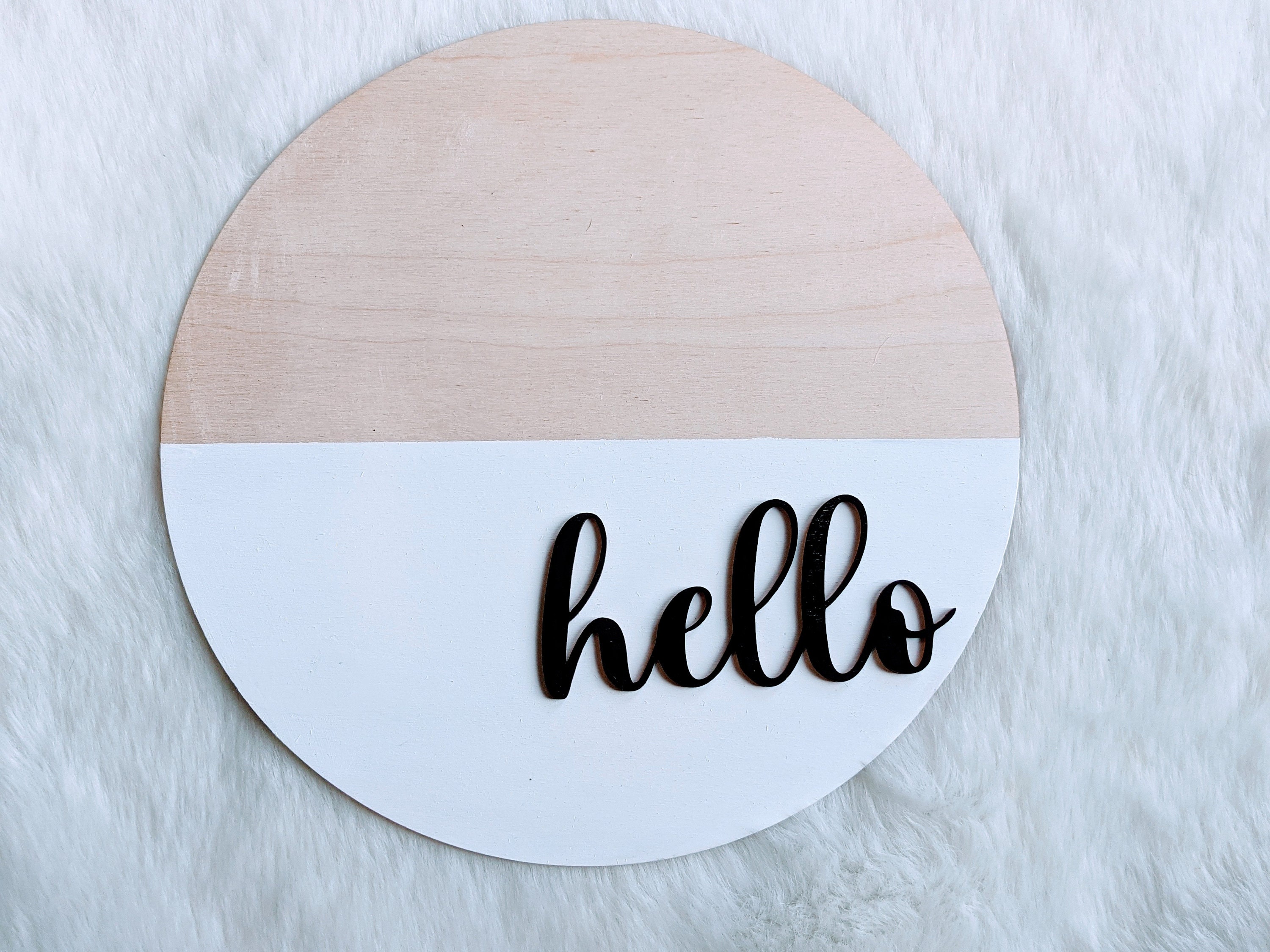 Hello Sign Hello Front Door Wood Sign Round Hello Sign | Etsy