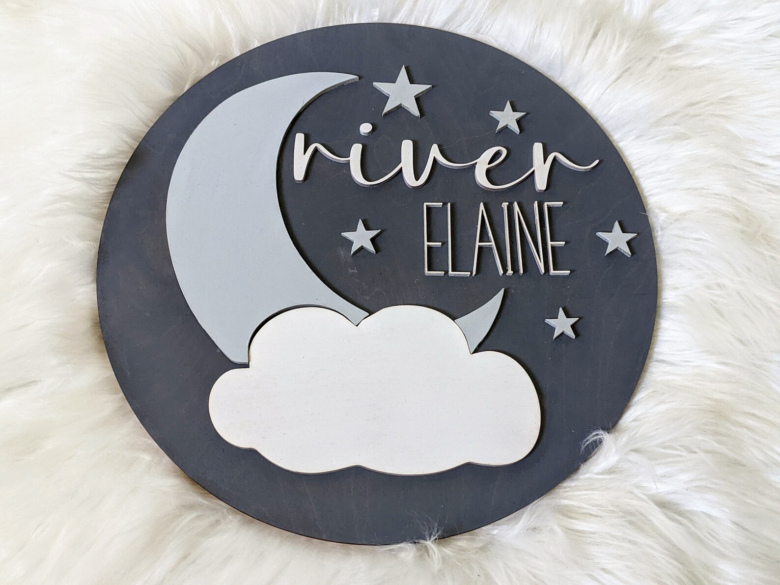 Moon and Stars Wooden Name Sign, Cloud Star and Moon Nursery Decor ...