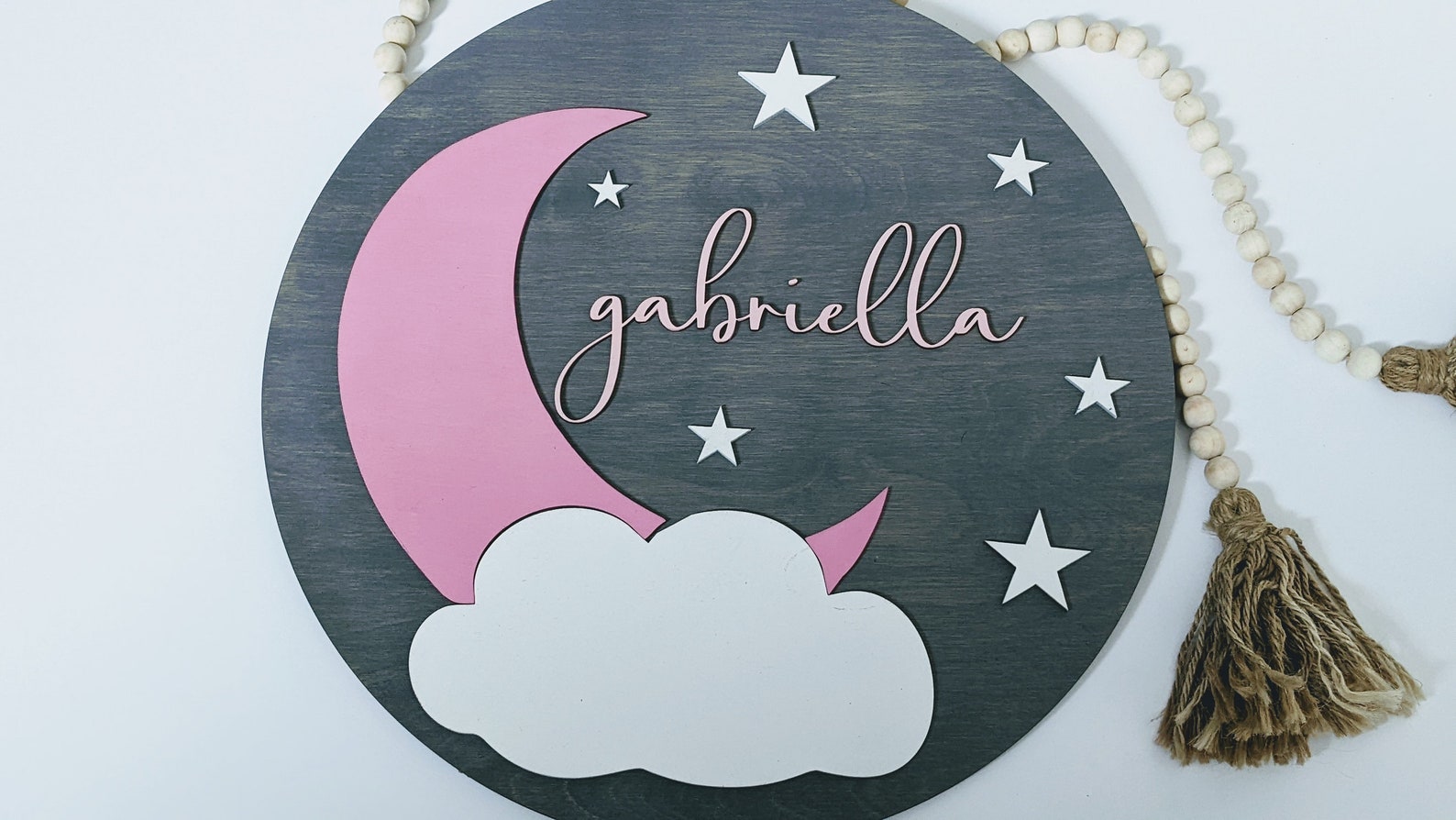 Moon and Stars Wooden Name Sign, Twinkle Twinkle Nursery Sign, Night ...