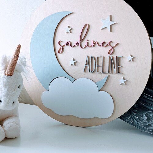 Round Personalized Name Sign Night Sky Theme Nursery Decor - Etsy