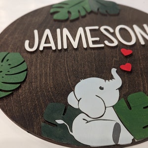Jungle Animals Baby Name Plaques, 3D Round Elephant Nursery Name Sign ...