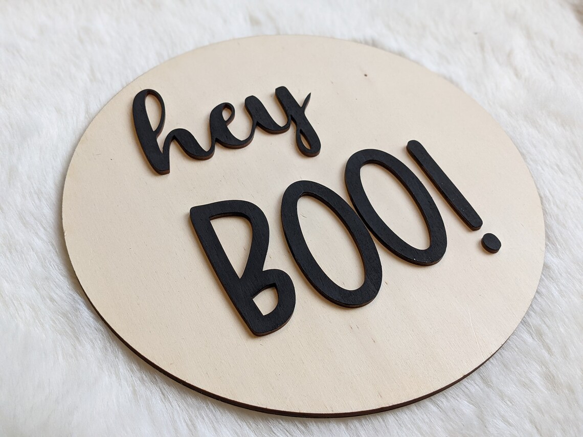 Hey Boo Wall Hanging Sign Front Porch Halloween Sign 3D Wood | Etsy