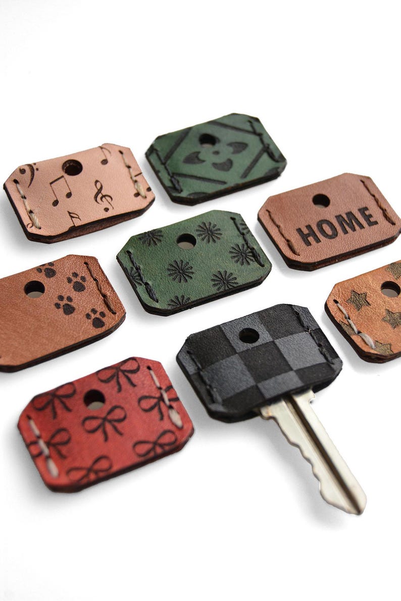 Etched Checkered Leather Key Topper: Personalized Key Cover - Etsy