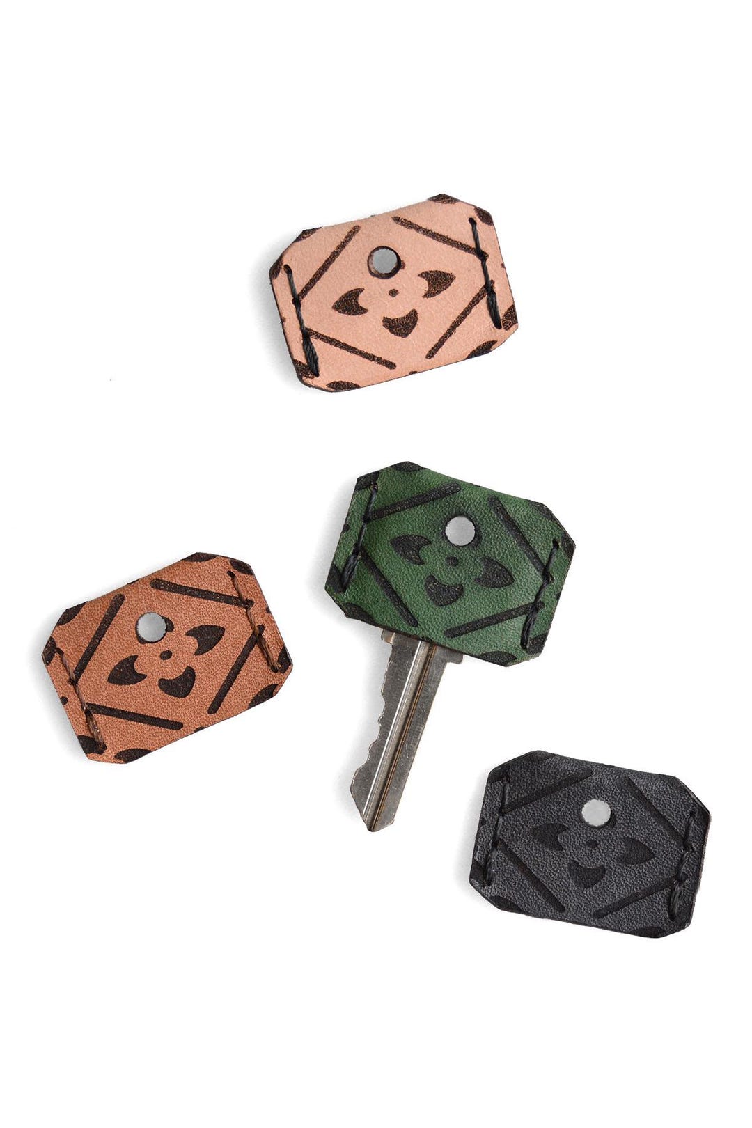 Etched Leather Key Topper: Spanish Tile Pattern, Personalized Key ...