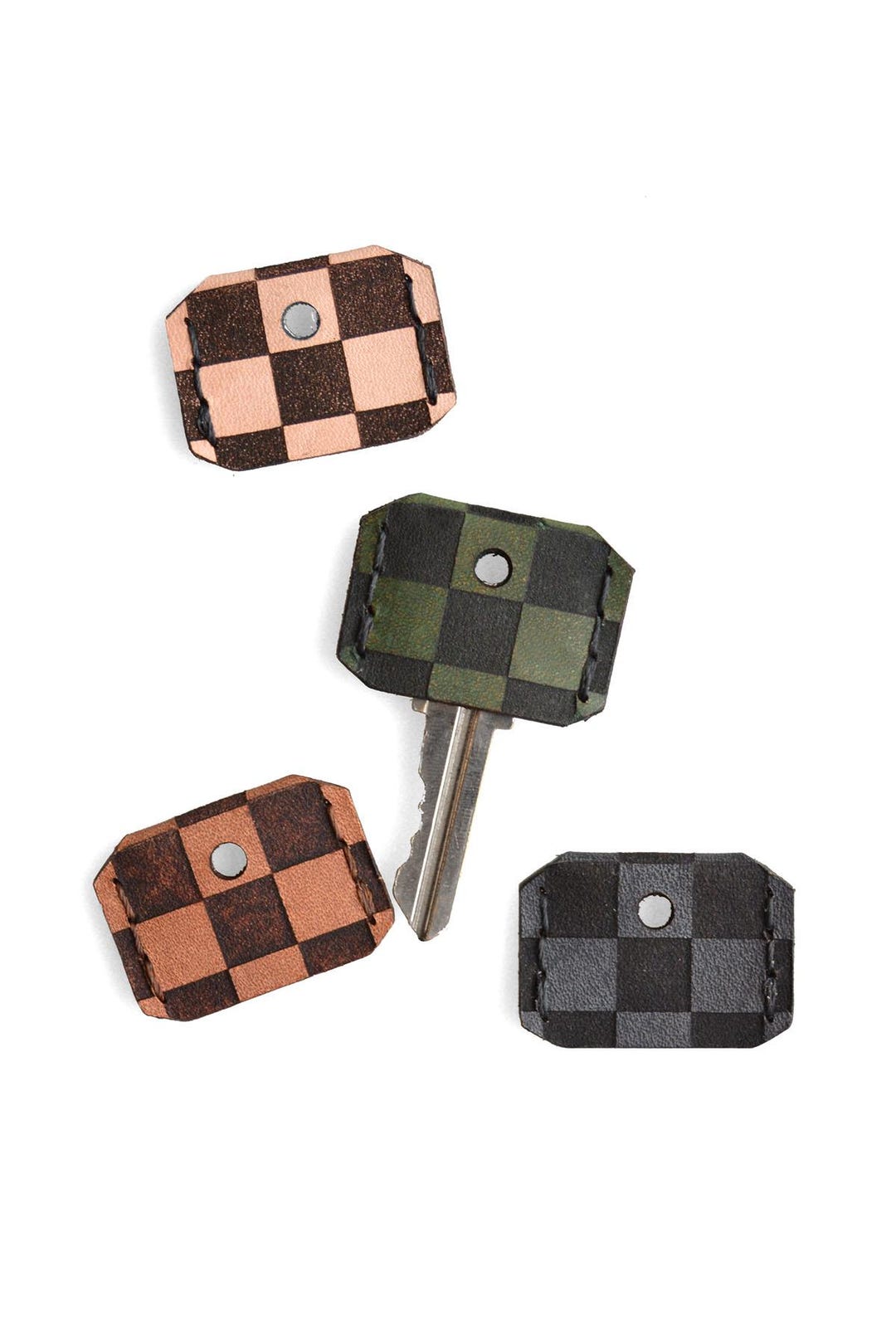Etched Checkered Leather Key Topper: Personalized Key Cover - Etsy