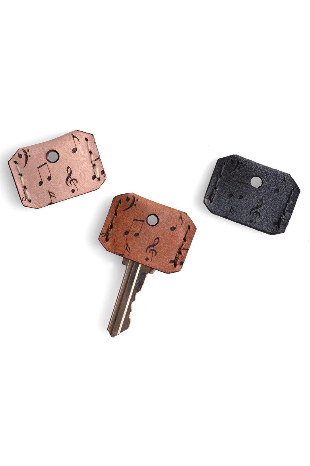 Etched Leather Key Topper: Music Pattern Key Cap, Personalized Musician ...