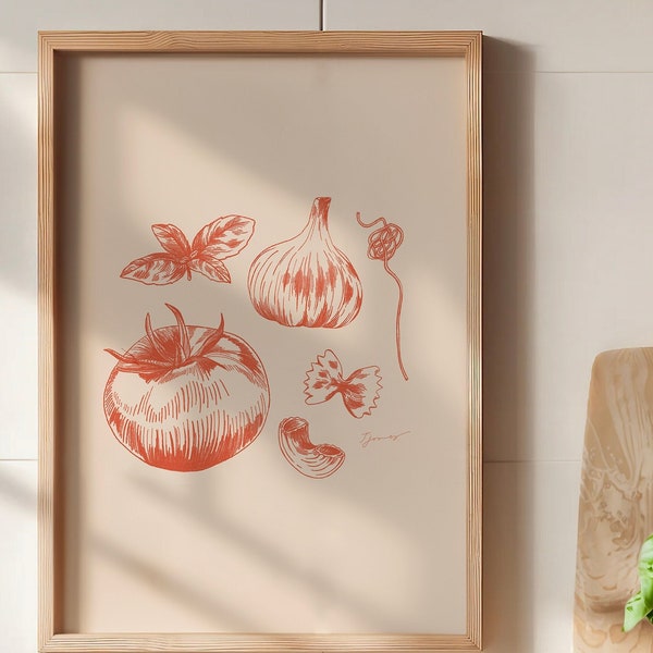 Kitchen Wall Art Watercolour Food Print Hand Drawn Illustration Fruits ...