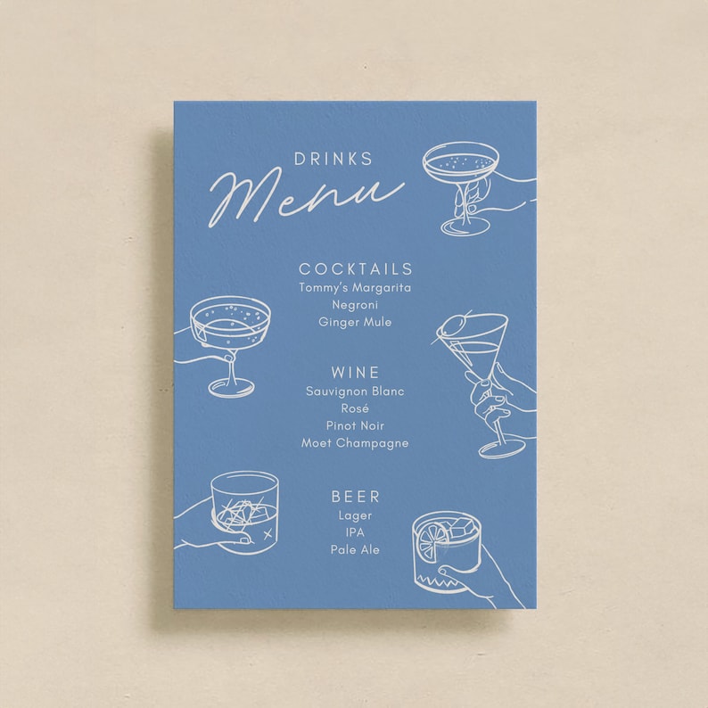 Editable Cocktail Bar Menu, Hand-illustrated Script Font Cocktail Menu ...