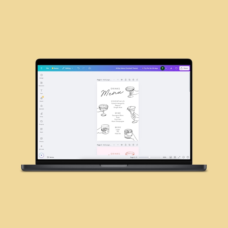 Editable Cocktail Bar Menu, Hand-illustrated Script Font Cocktail Menu ...
