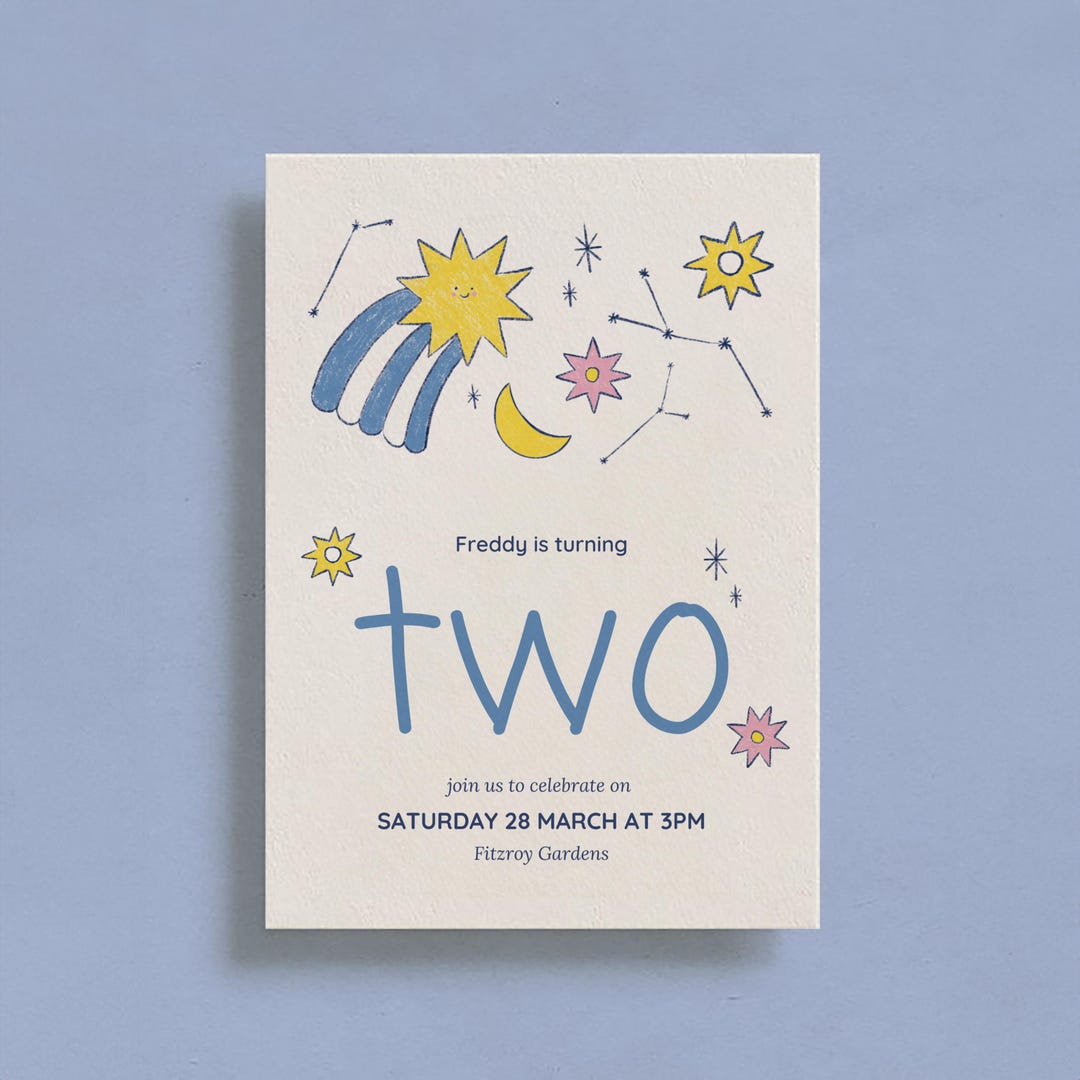 Starry Night Kids Birthday Invitation, Twinkle Little Star Invite ...