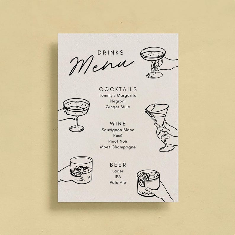 Editable Cocktail Bar Menu, Hand-illustrated Script Sign, Wedding ...