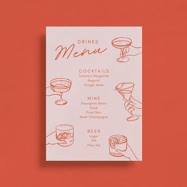 Editable Cocktail Bar Menu, Hand-illustrated Script Font Cocktail Menu ...