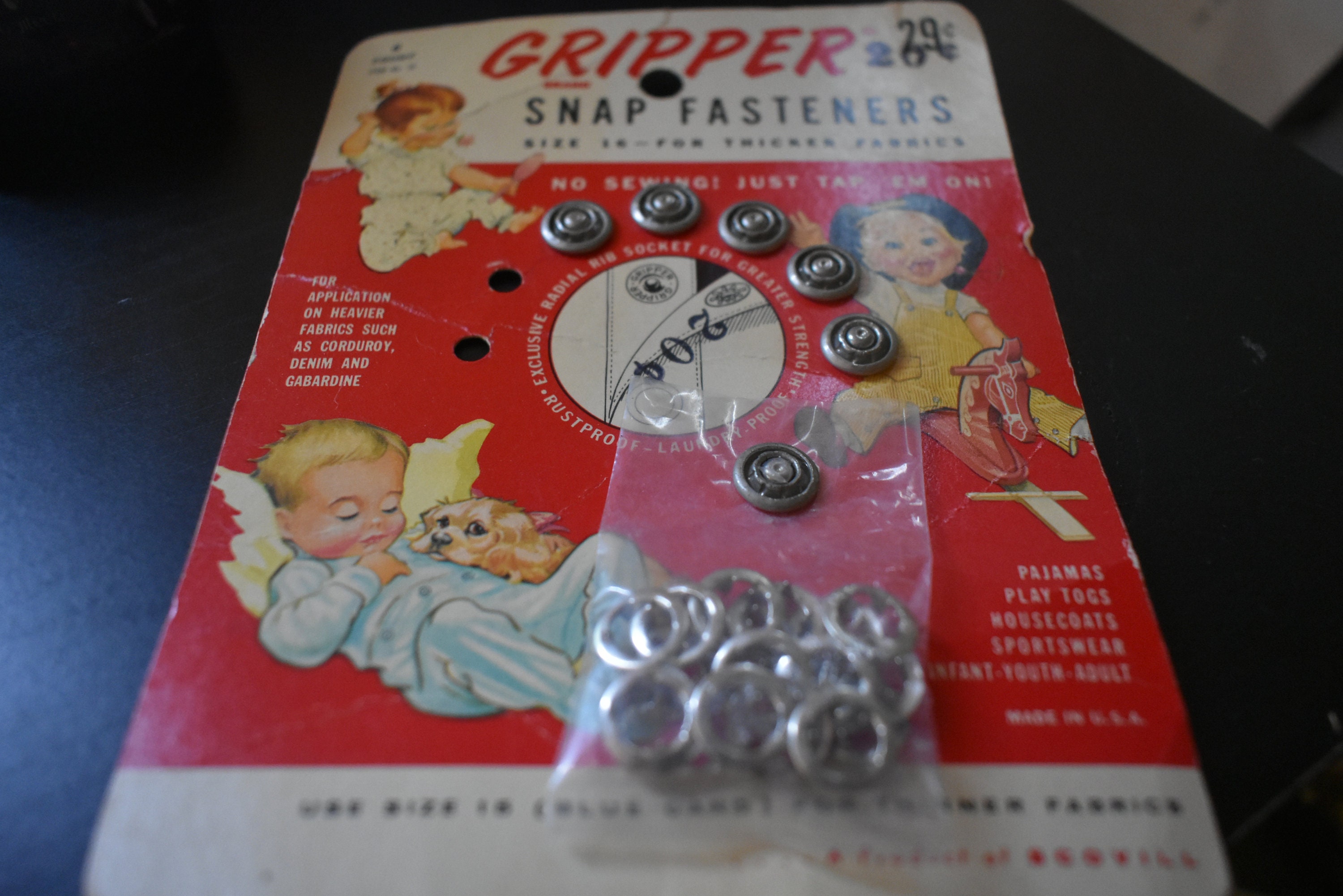 1950 Vintage Gripper Snap Fasteners Eight Size 16 for Thicker Fabrics ...