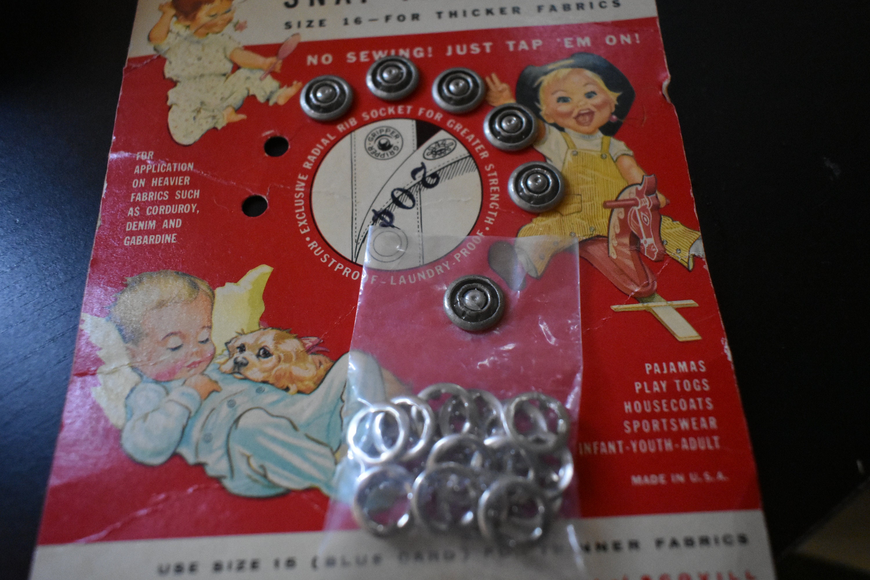 1950 Vintage Gripper Snap Fasteners Eight Size 16 for Thicker Fabrics ...