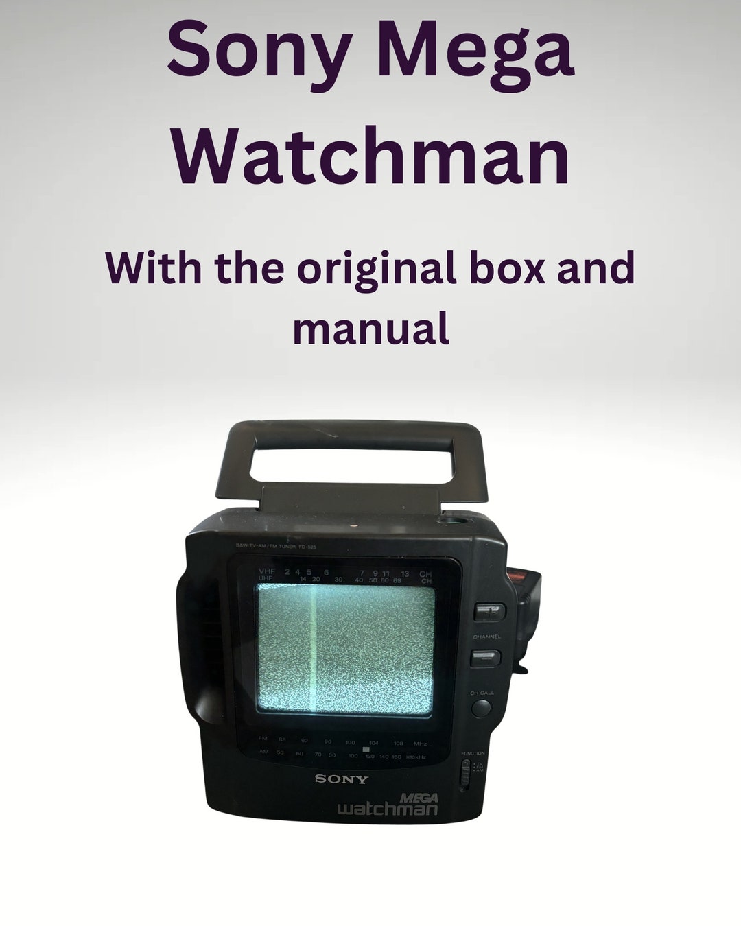 1993 Black Sony Mega Watchman FD-525 Black & White Tv AM/FM Tuner With ...