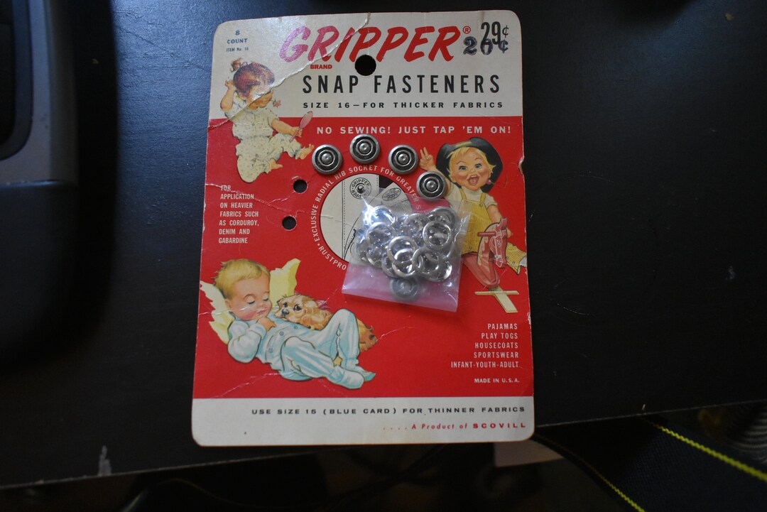1950 Vintage Gripper Snap Fasteners Eight Size 16 for Thicker Fabrics ...